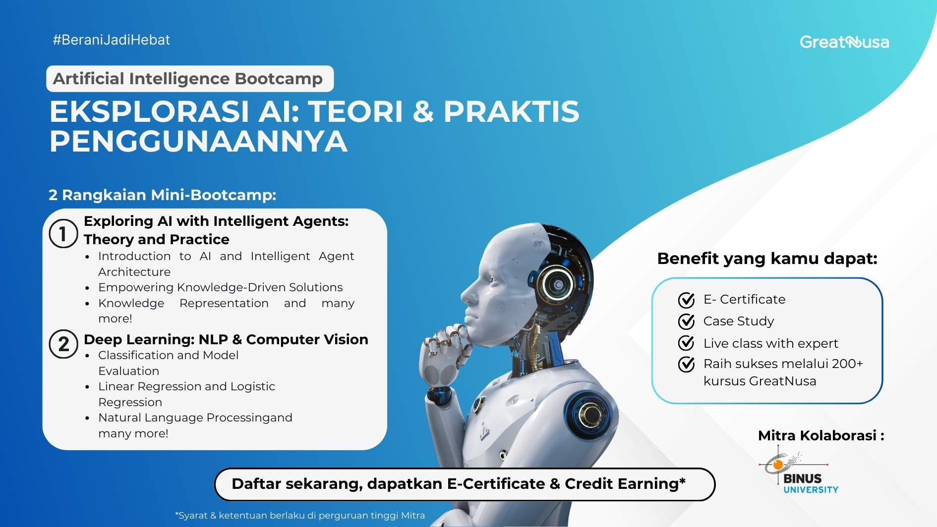 Artificial Intelligence Bootcamp - Eksplorasi AI: Teori & Praktis Penggunaannya - GreatNusa